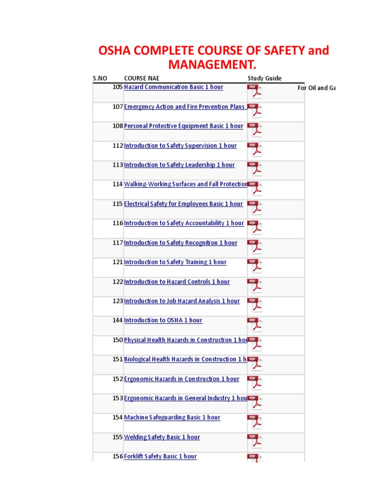 complete OSHA Safety and Management Cours.xlsx | Occupational Safety ...