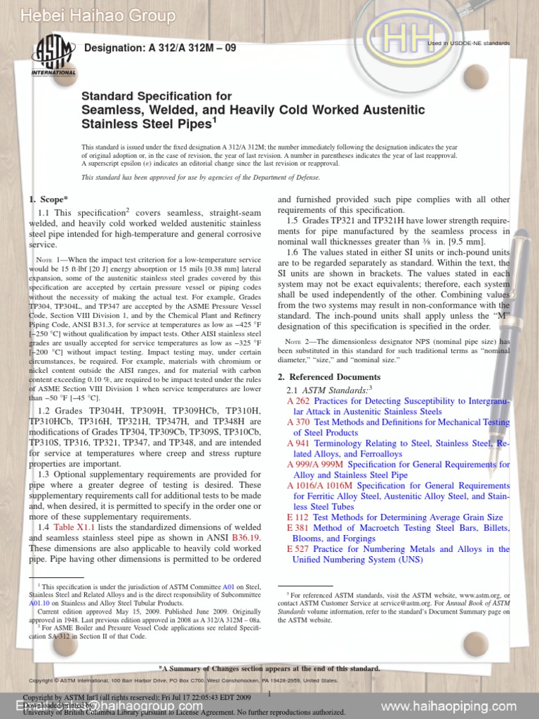 ASTM A312 A312M Standard Specification For Seamless Welded and Heavily ...