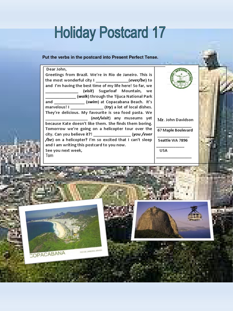 Holiday Postcard 17 Grammar Drills Reading Comprehension Exercises Tes ...