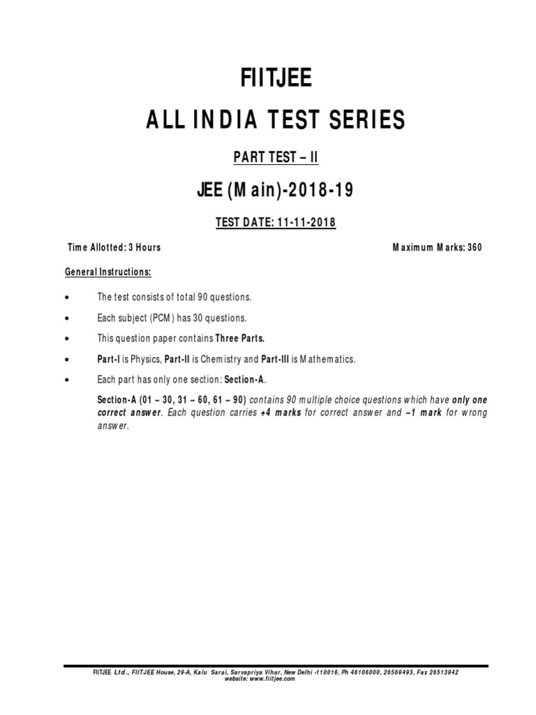 AITS Part Test II JEE Main 2018-19 | PDF | Magnetism | Inductor