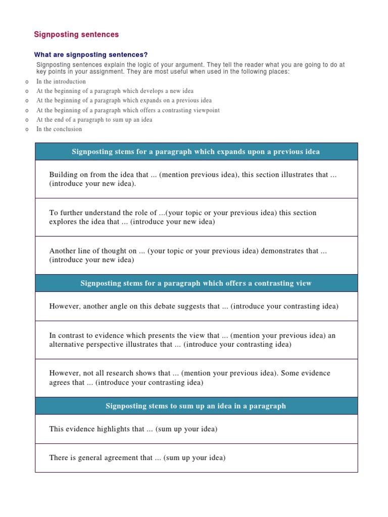 Signposting Sentences 2 | PDF