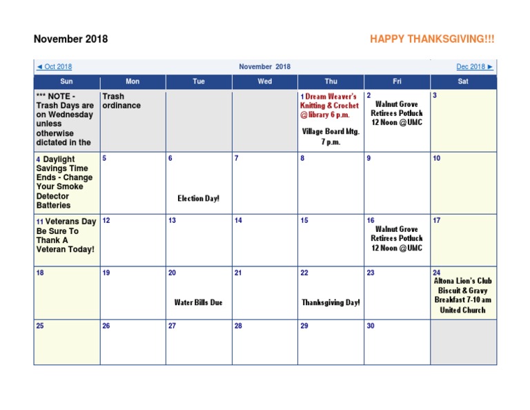 November 2018 Calendar | PDF