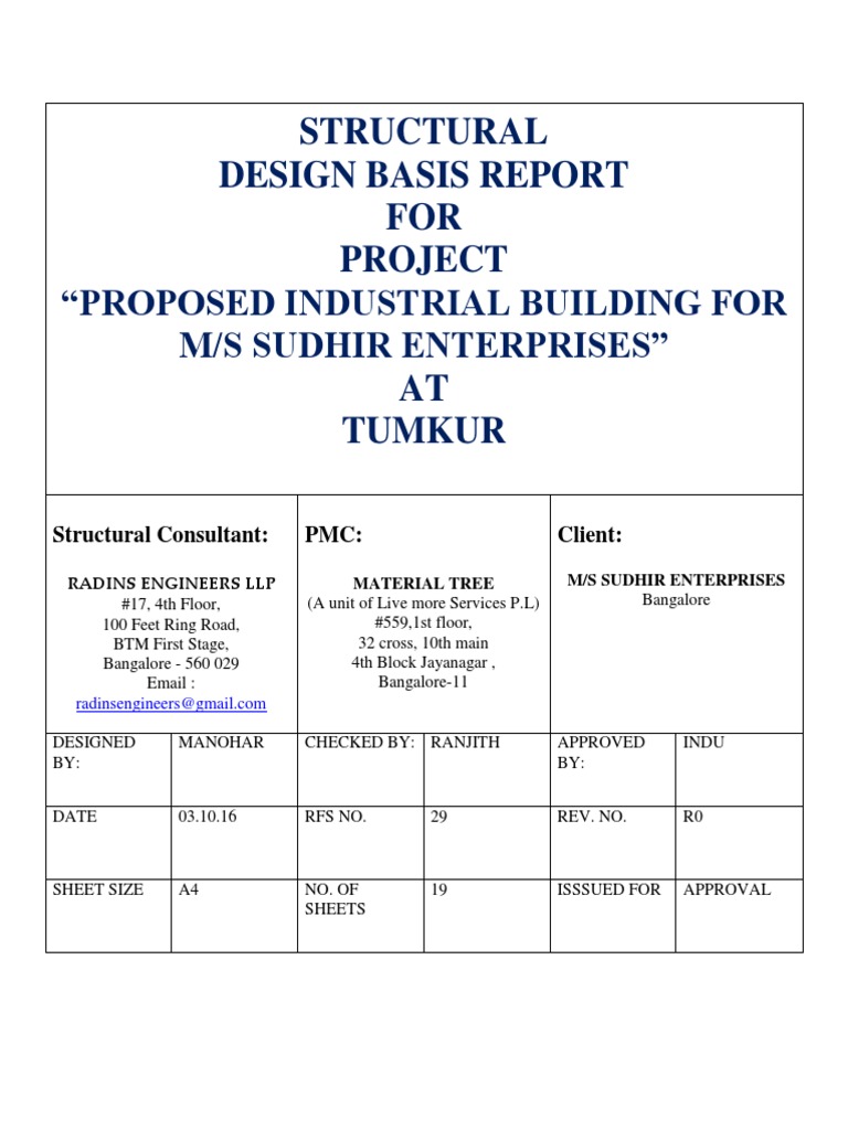 Structural Design Basis Report FOR Project "Proposed Industrial ...