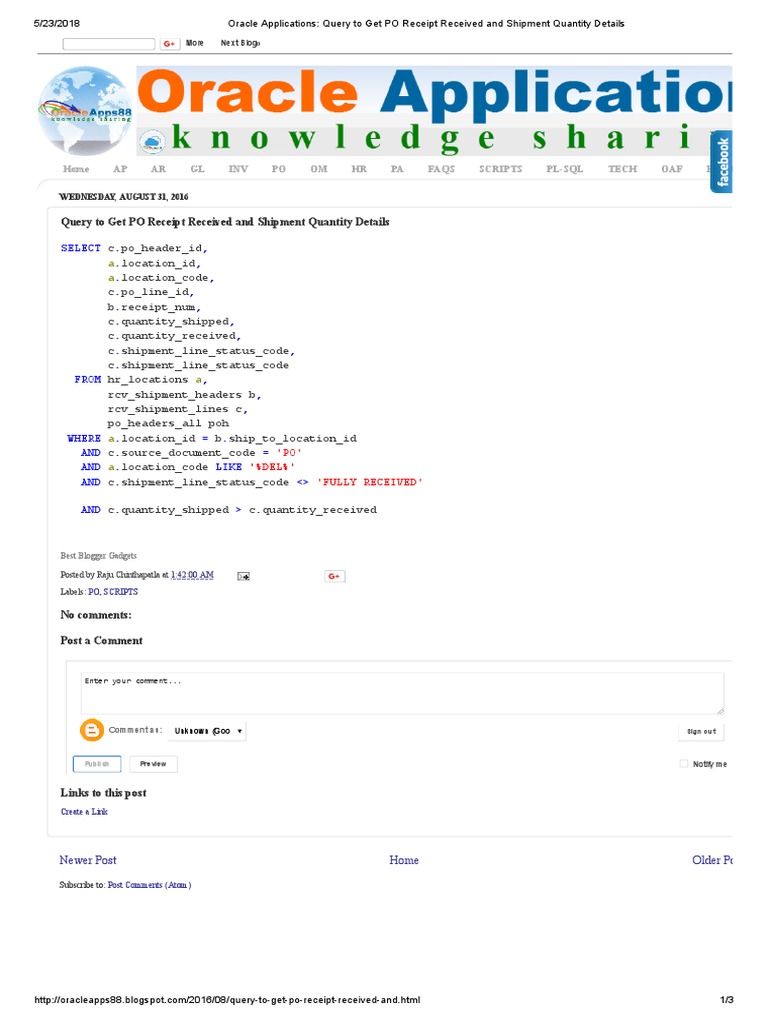 Oracle Applications_ Query to Get PO Rece. | Information Technology ...