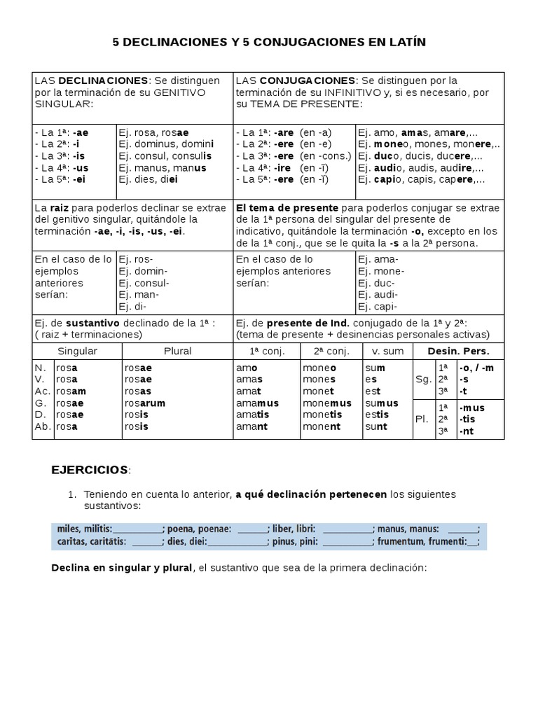 Ejercicios Declinaciones Latín I | Onomástica | Clasificación cientifica