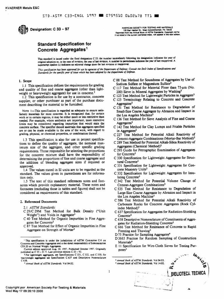Astm C33-97 PDF | PDF
