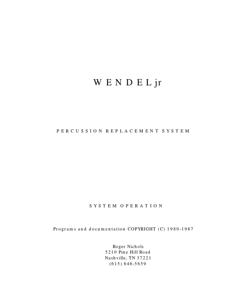 Wendel JR System Operation | PDF | Drum Kit | Equalization (Audio)