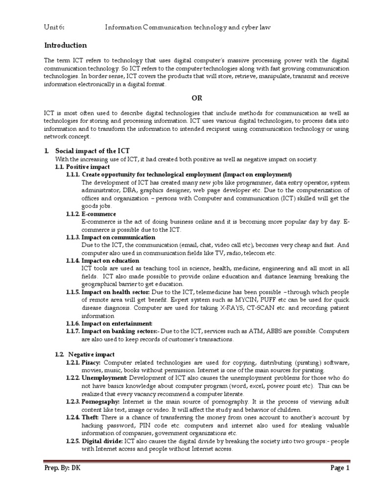 Unit 6: Information Communication Technology and Cyber Law | PDF ...