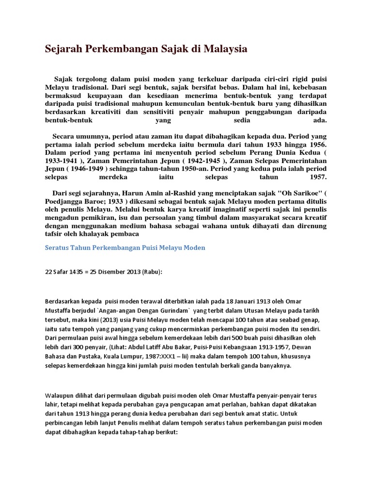 Sejarah Perkembangan Sajak Di Malaysia | PDF