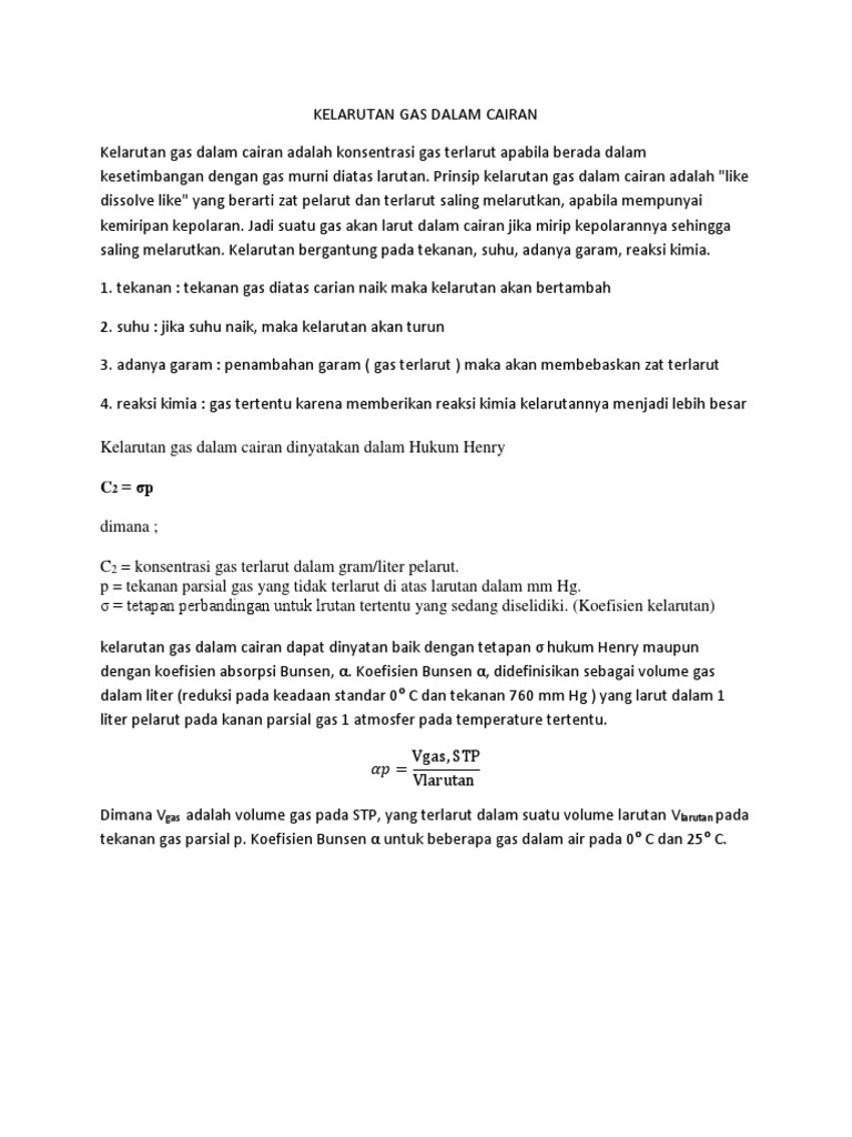 Kelarutan Gas dalam Cairan dan Hukum Henry | PDF | Memasak, Makanan ...