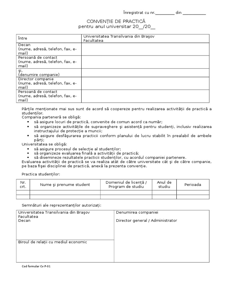 Conventie de Practica | PDF