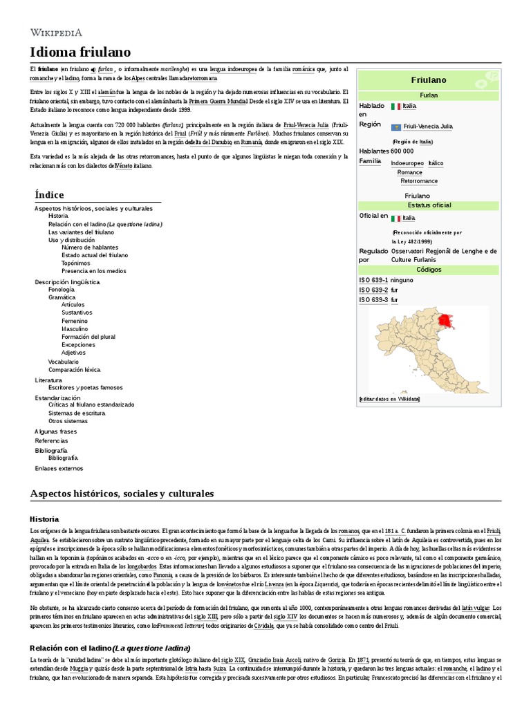 Idioma Friulano | PDF | Lenguas de Europa | Lingüística