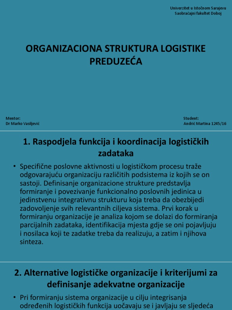 Organizaciona Struktura Logistike Preduzeća | PDF