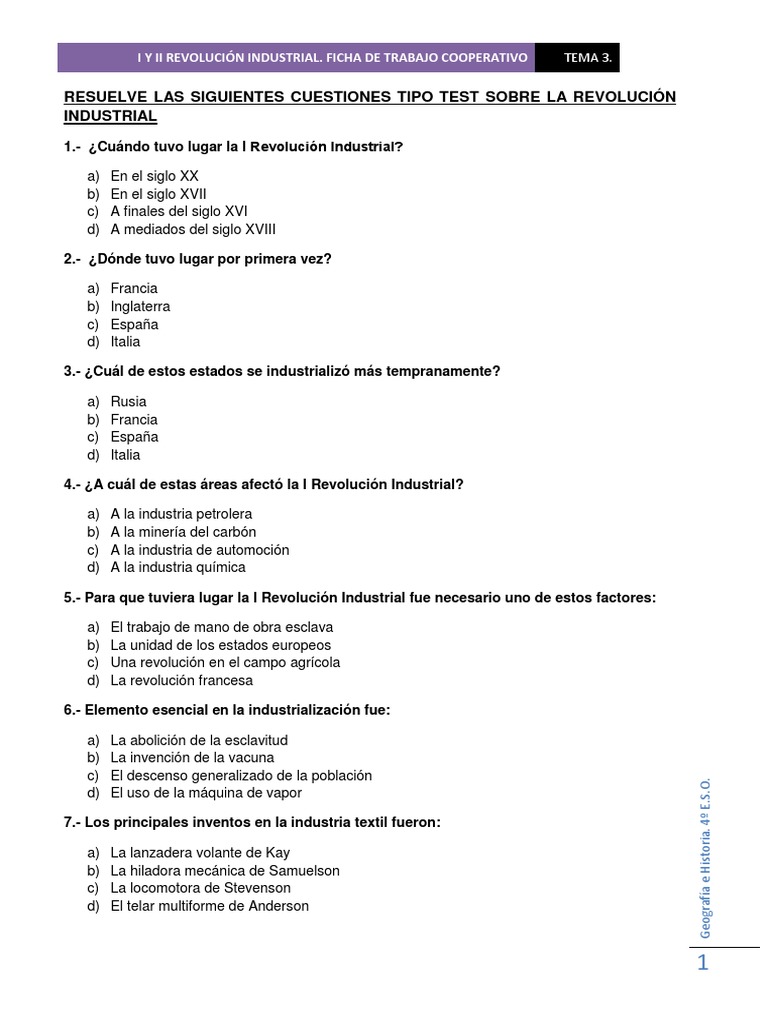 Resuelve Las Siguientes Cuestiones Tipo Test Sobre La Revolución ...