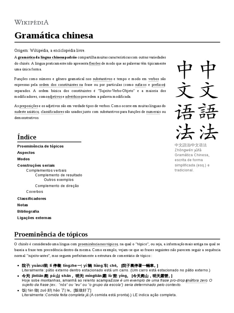 A gramática da língua chinesa: aspectos, modos e construções verbais ...