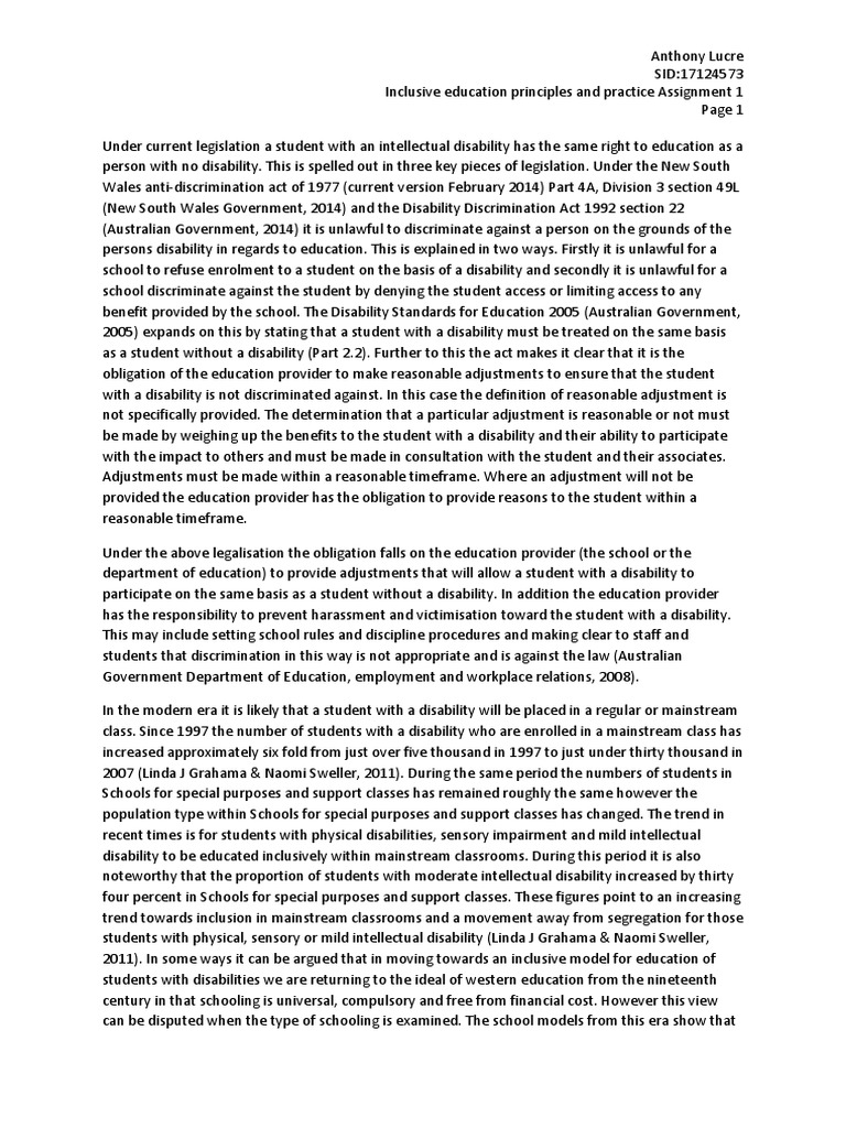 Inclusive Education Assignment 1-Final | Download Free PDF | Inclusion ...