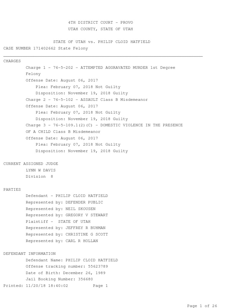 Philip Hatfield Case Docket | PDF | Plea | Arraignment