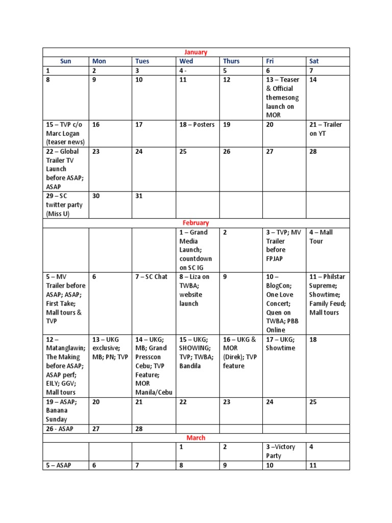 Sun Mon Tues Wed Thurs Fri Sat: January | PDF