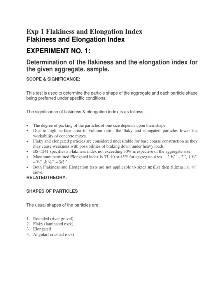 Exp 1 Flakiness and Elongation Index | PDF | Concrete | Road Surface