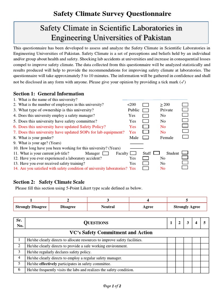 Safety Climate Survey Pakistan Labs | PDF | Safety | Occupational ...