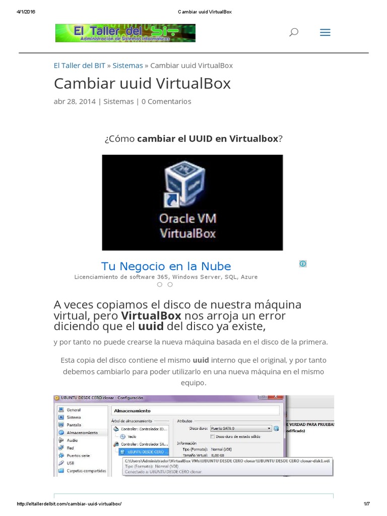 Cambiar Uuid VirtualBox | PDF | Microsoft Windows | Áreas de informática
