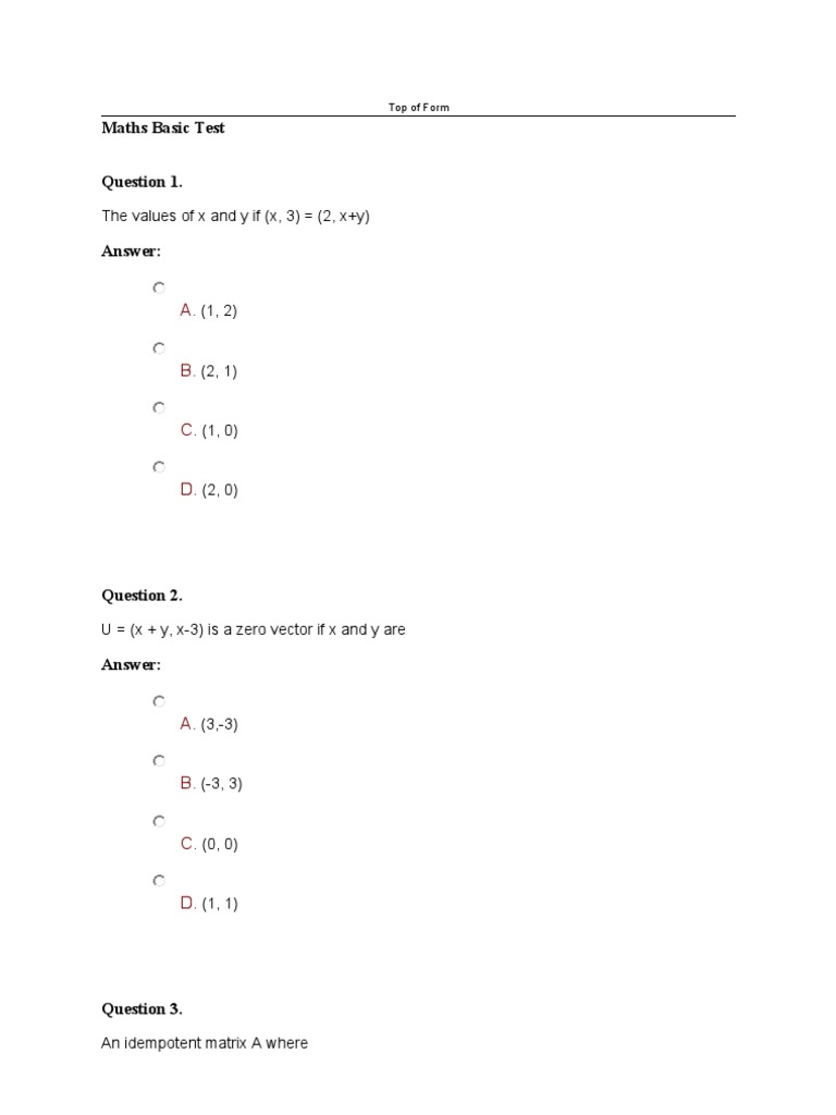 Basic Maths Test: Question 9 Answer | PDF | Teaching Methods & Materials