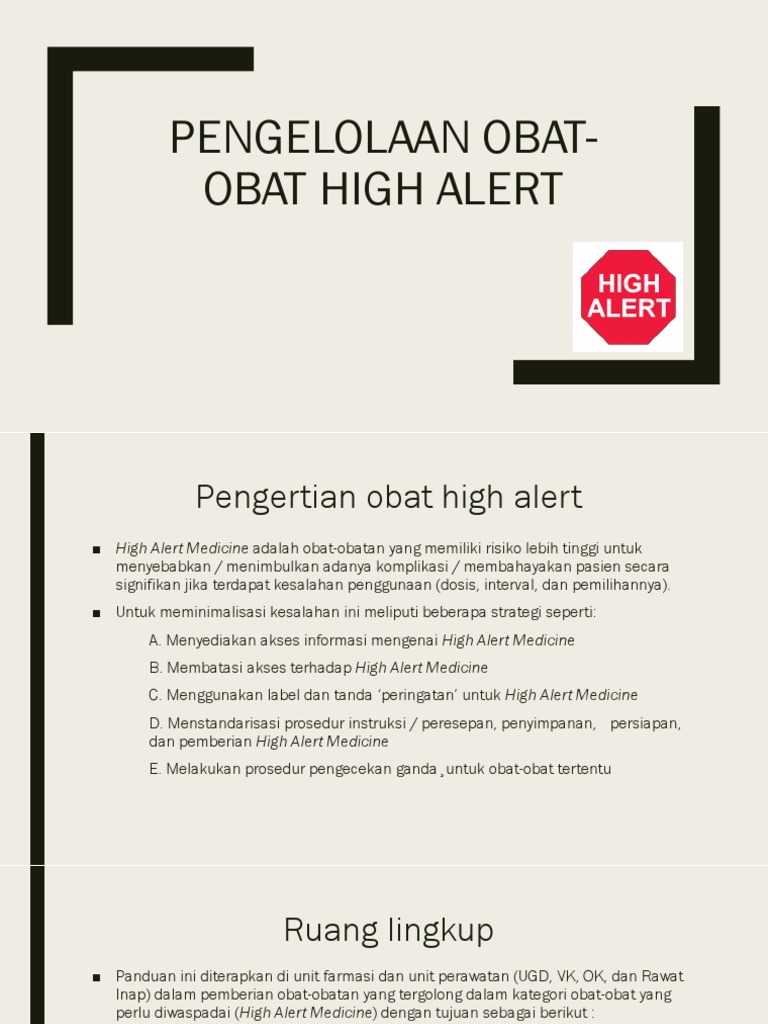 Pengelolaan Obat High Alert dalam Pelayanan | PDF