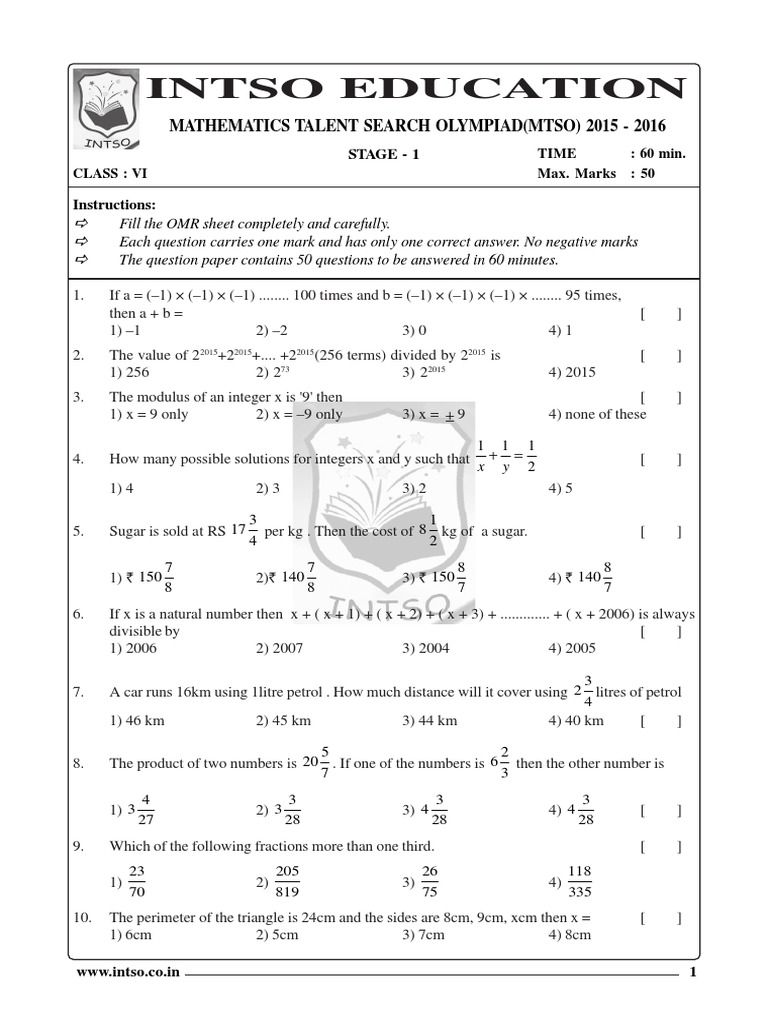 Intso Education: Mathematics Talent Search Olympiad (Mtso) 2015 - 2016 ...