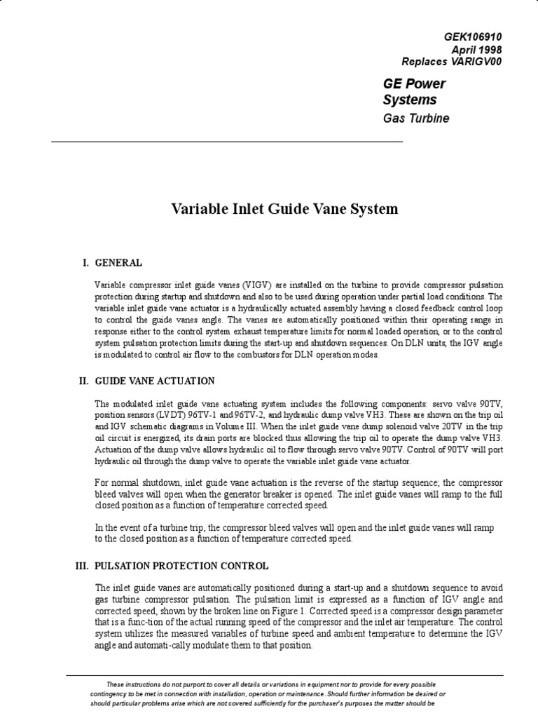 Variable Inlet Guide Vane System Overview | PDF | Valve | Turbine