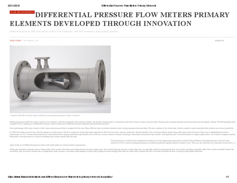 Differential Pressure Flow Meters Primary Elements | PDF | Flow ...
