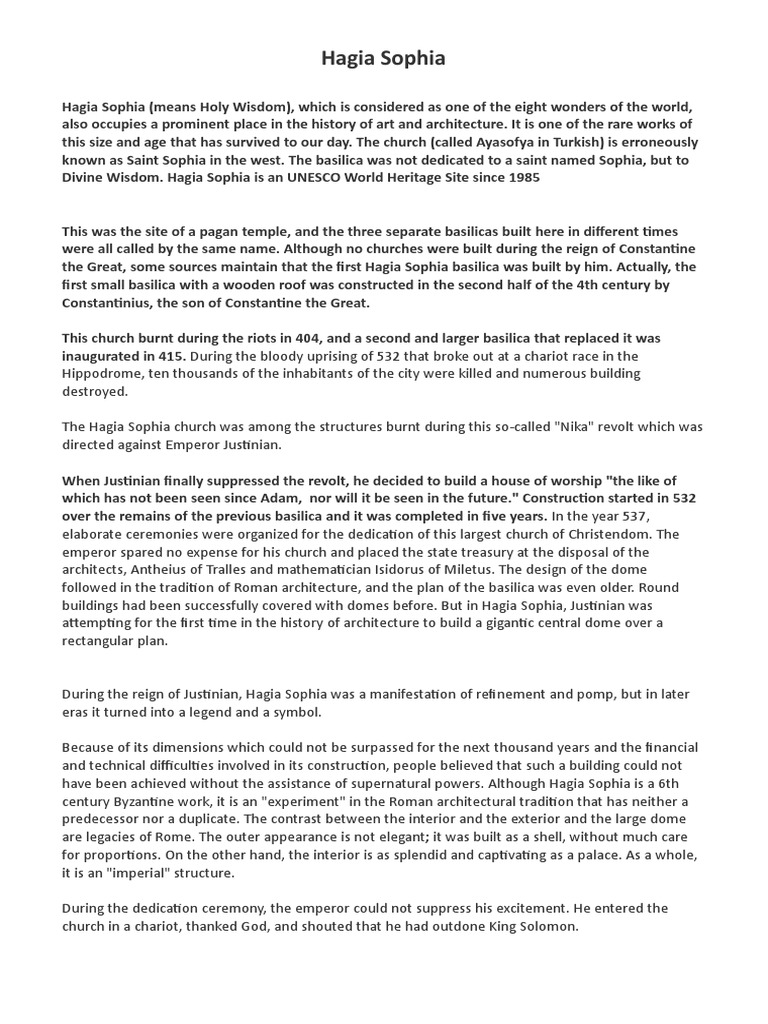 Hagia Sophia | PDF | Sophia (Wisdom) | Dome