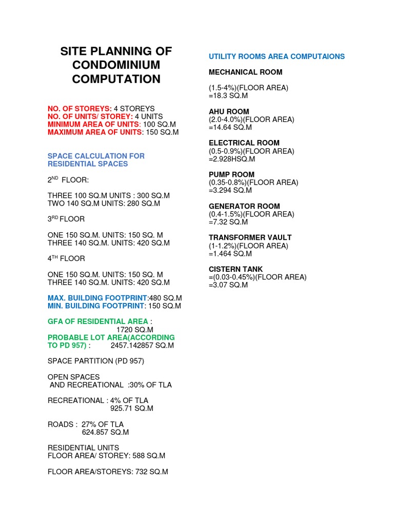 Site Planning of Condominium Computation | PDF