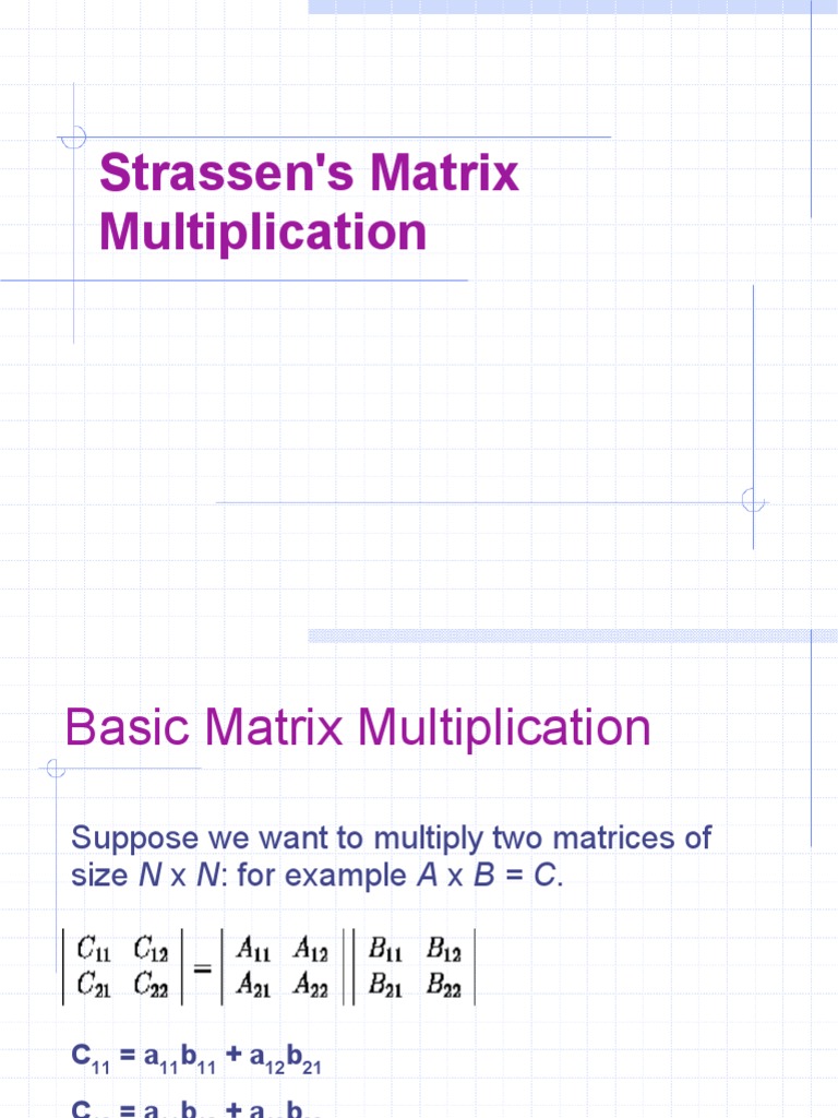 Strassens Matrix Multiplication | PDF | Matrix (Mathematics) | Areas Of ...