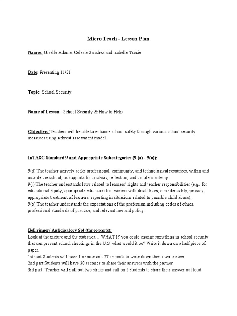 Micro Teach - Lesson Plan: Names | PDF | Violence | Risk Management