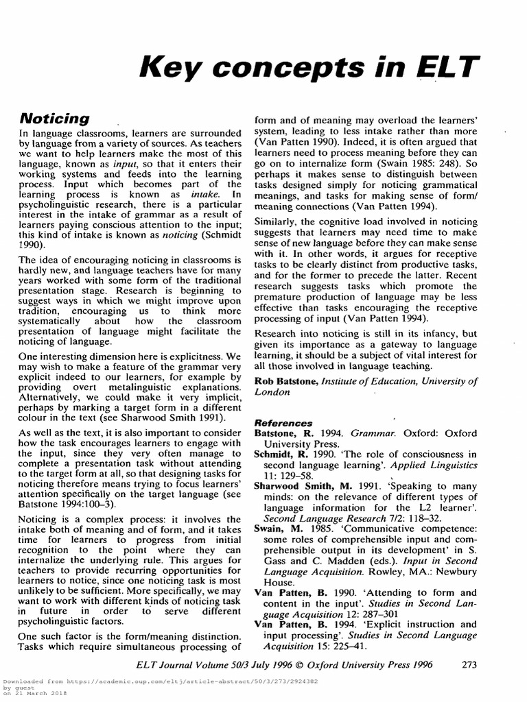 Key Concepts in ELT - Noticing | PDF | Second Language | Human ...