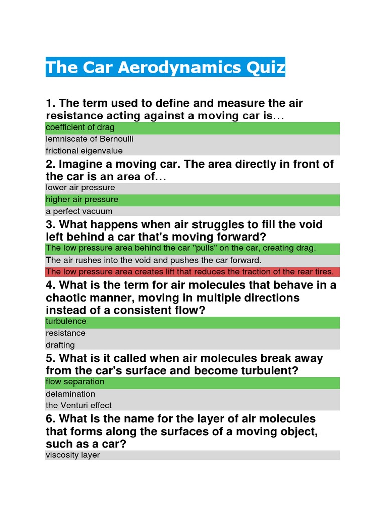 The Car Aerodynamics Quiz | PDF | Drag (Physics) | Lift (Force)
