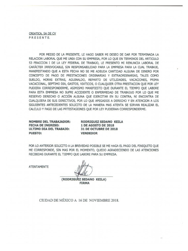 Carta de Finiquito | PDF