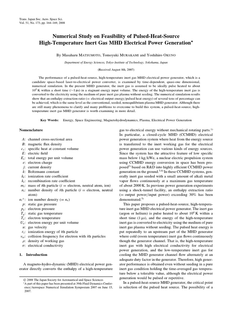 Numerical Study On Feasibility of Pulsed-Heat-Source High-Temperature Inert Gas MHD Electrical ...