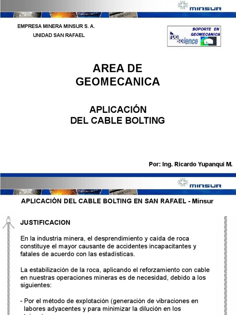Aplicación de Cable Bolting en Minsur | PDF | Materiales | Ingeniería ...