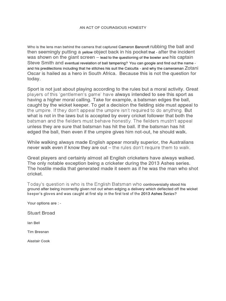 An Act of Couragious Honesty: Series | PDF | Sports & Recreation