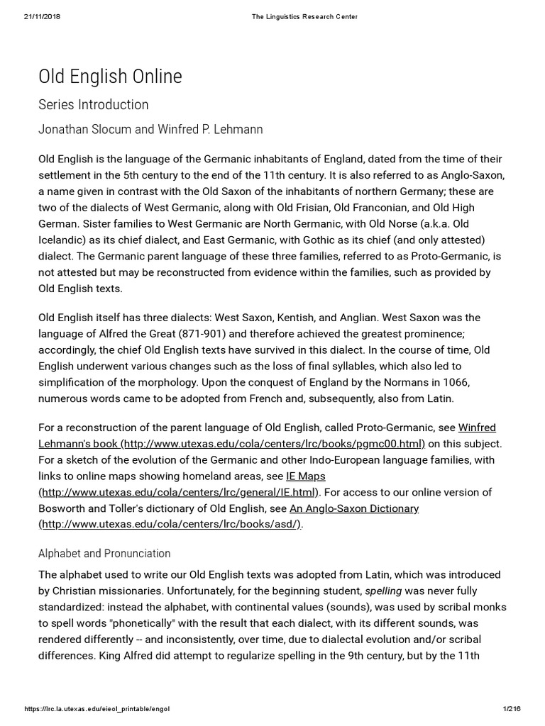 Old English | PDF | Grammatical Gender | English Language