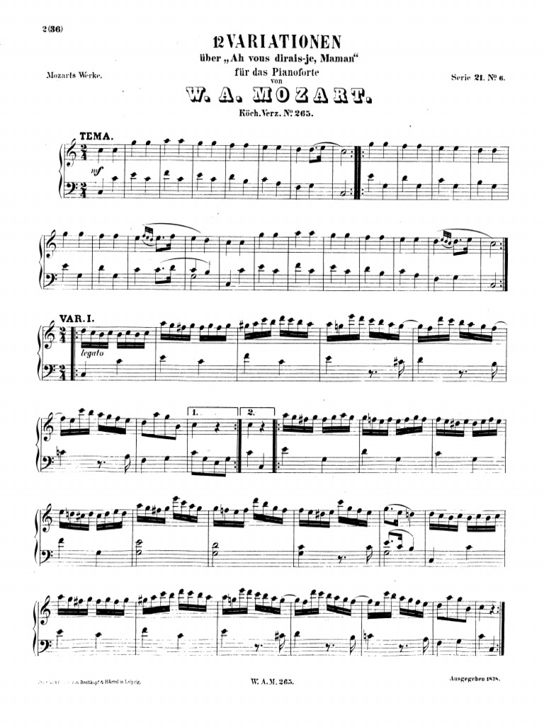 Mozart Dodici Variazioni Per Pianoforte Su Ah, Vous Dirais-Je, Maman ...