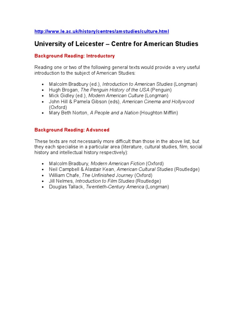 American Cultural Studies Overview | PDF | History | General Fiction