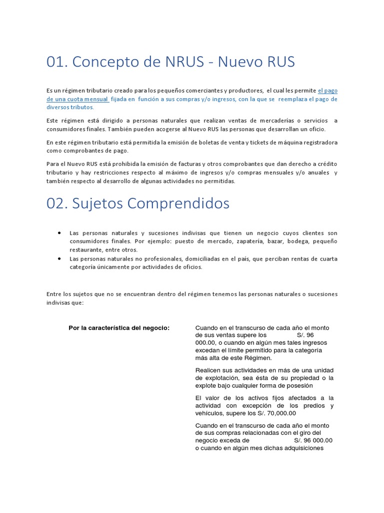 Nuevo RUS: Régimen Tributario Simplificado | PDF | aduana | Impuestos