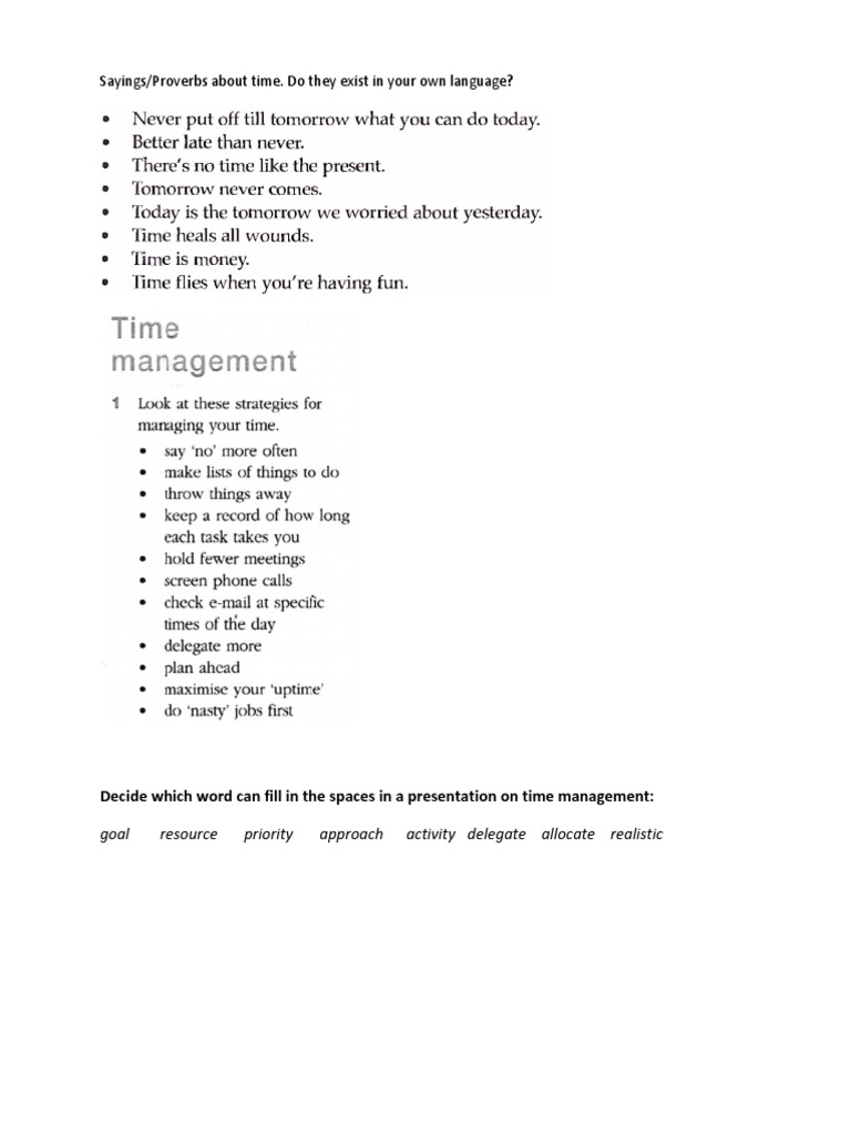 Time Management Language Quiz | PDF