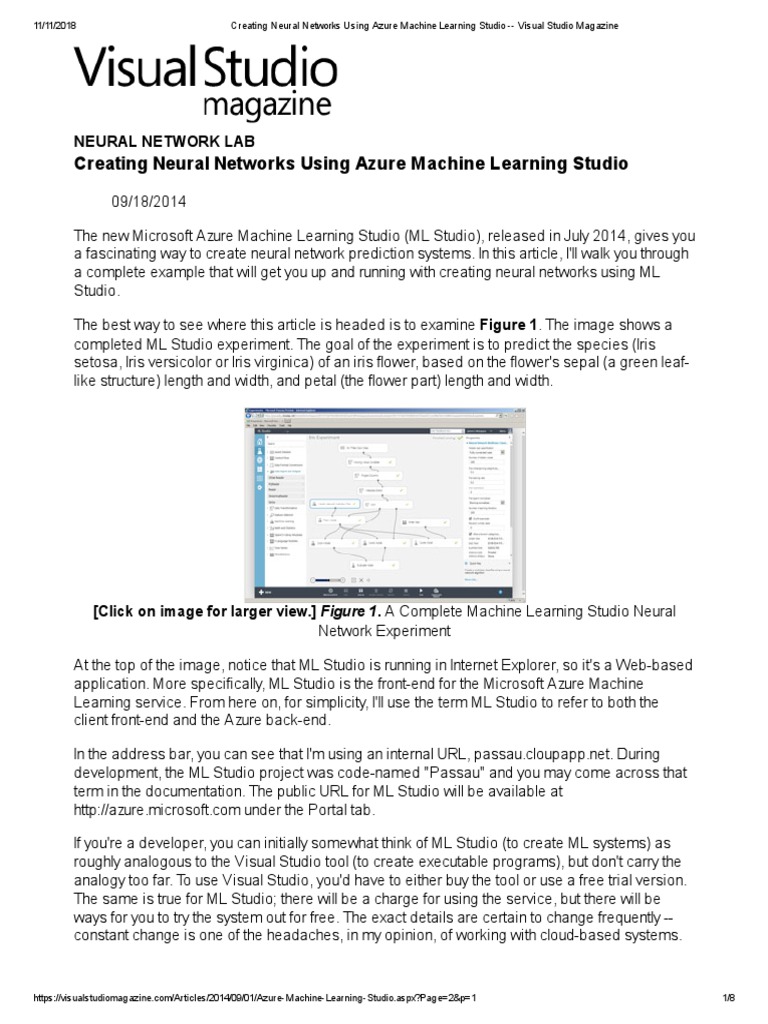 Creating Neural Networks Using Azure Machine Learning Studio - Visual Studio Magazine | PDF ...