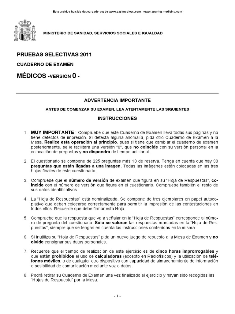 Examen MIR 2011 | PDF | Medicina CLINICA | Medicina