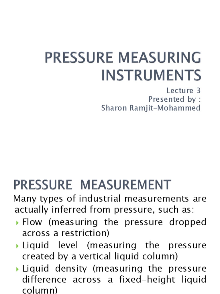Lecture 3 Pressure Measuring Instruments | PDF | Pressure Measurement ...