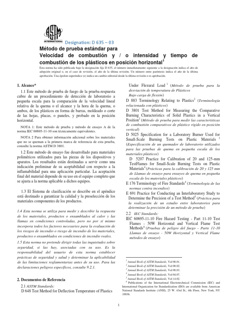 Astm d635 03 Espanol | PDF | Combustión | Ensayos
