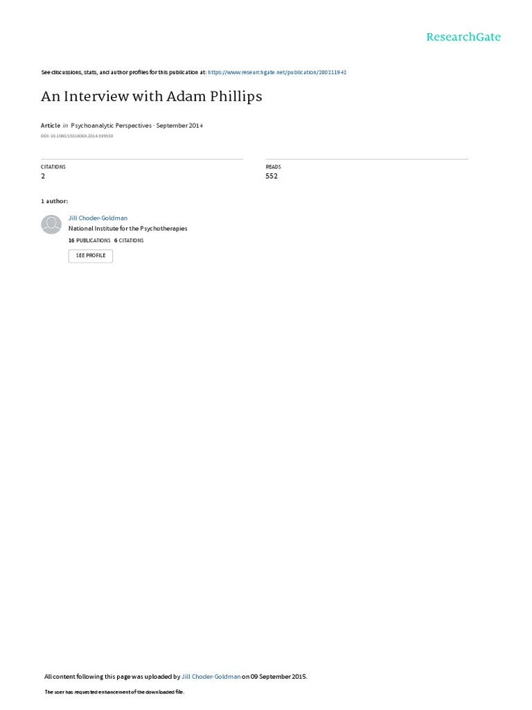 An Interview With Adam Phillips | PDF | Psychoanalysis | Sigmund Freud